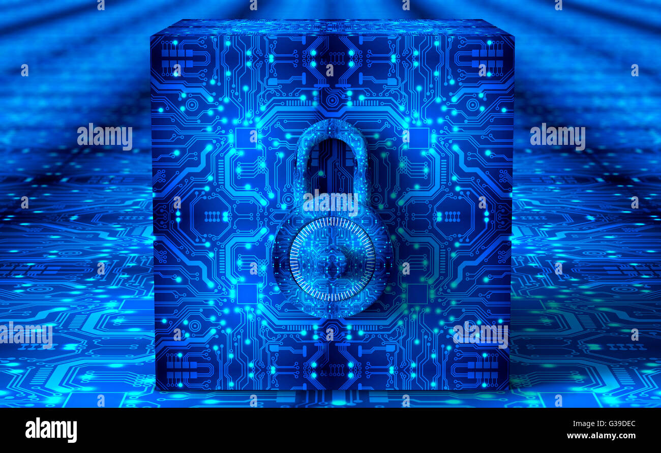 digital safety concept padlock in electronic environment Stock Photo ...