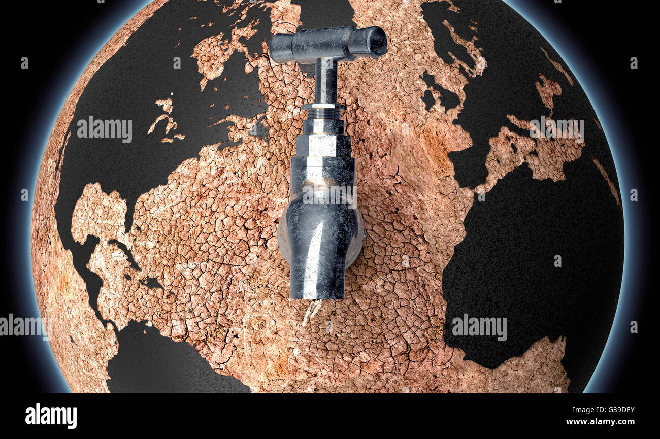 global drought concept, dry planet earth with a water tap Stock Photo ...