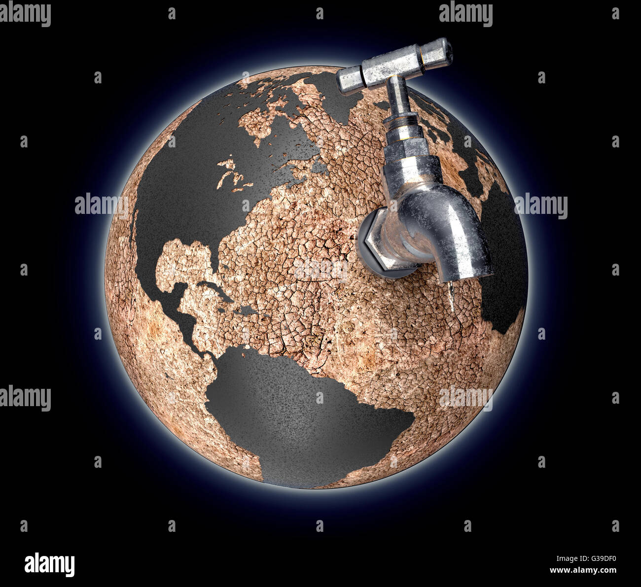 global drought concept, dry planet earth with a water tap Stock Photo ...