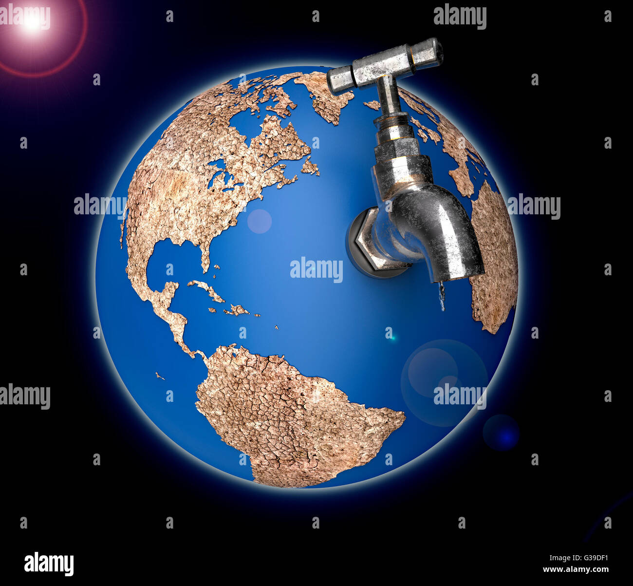 global drought concept, dry planet earth with a water tap Stock Photo ...