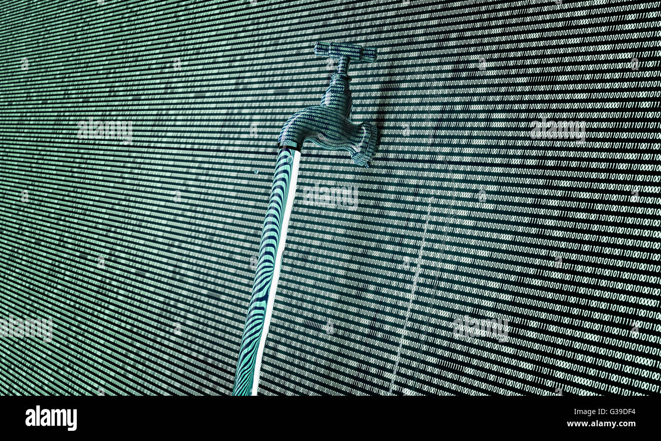 concept of leaky software, data with a tap sticking out Stock Photo - Alamy