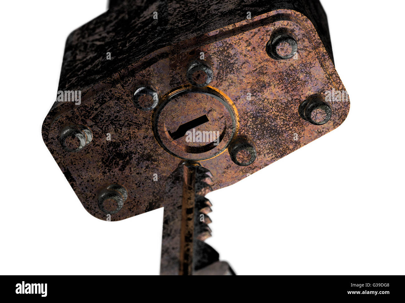 old padlock with key isolated on white Stock Photo - Alamy