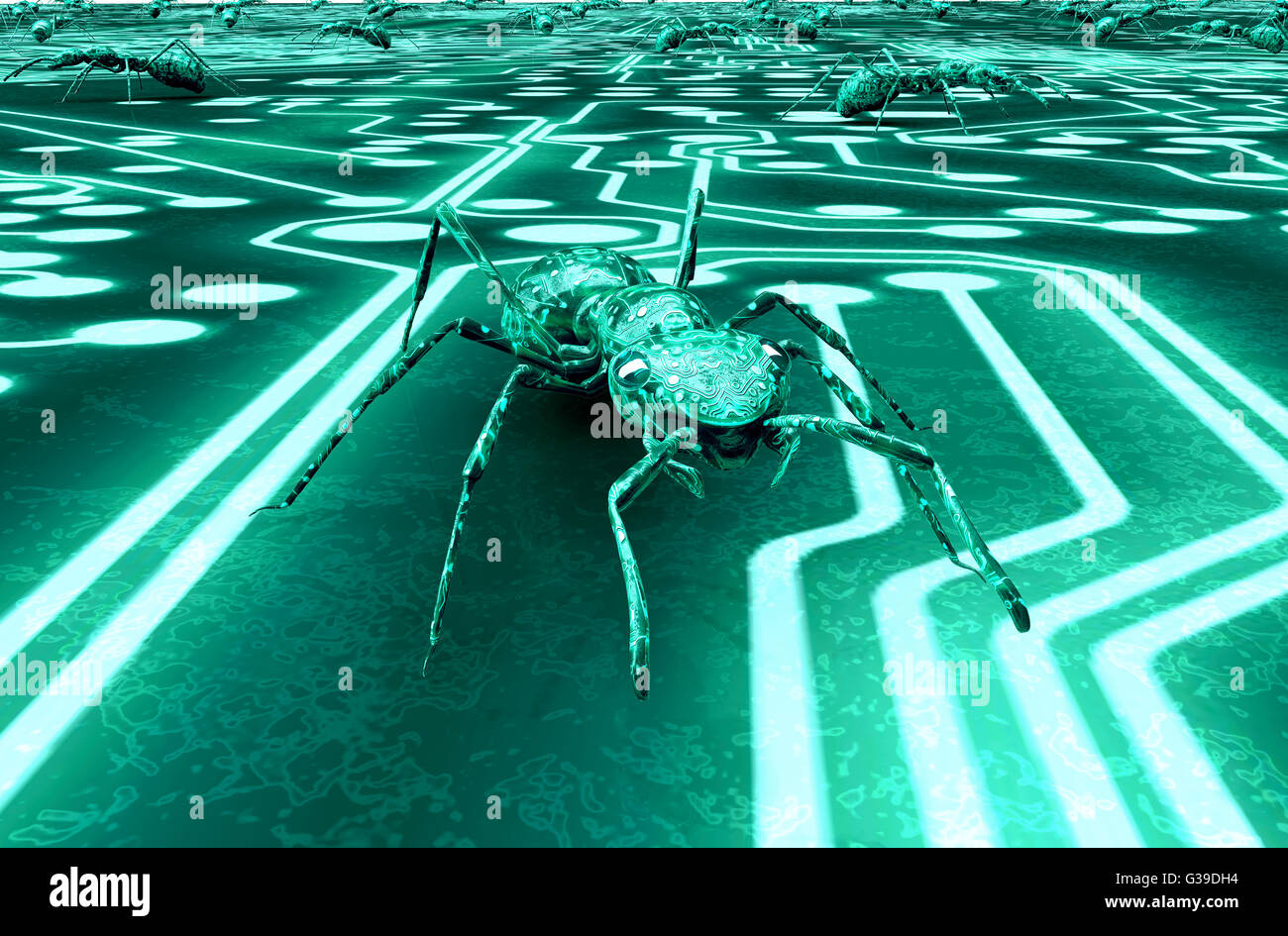 digital safety concept computer bug in electronic environment., 3D ...