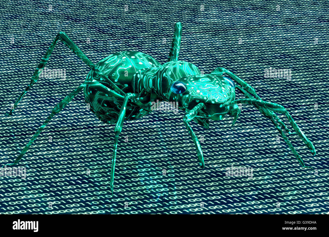 digital safety concept computer bug in electronic environment., 3D ...