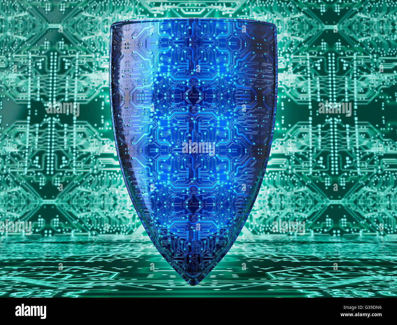 digital safety concept computer shield in electronic environment, 3D ...