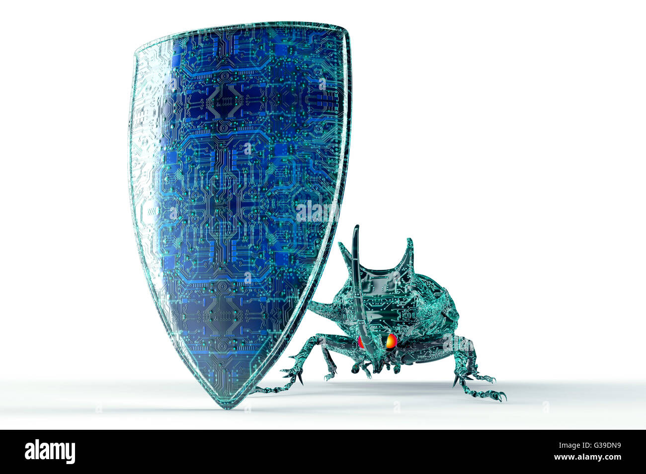 digital safety concept computer bug in electronic environment, 3D ...