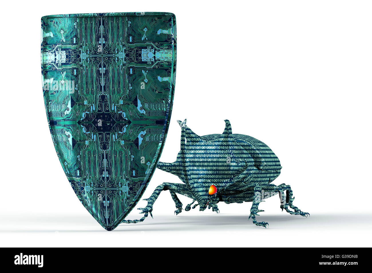 digital safety concept computer bug in electronic environment, 3D ...