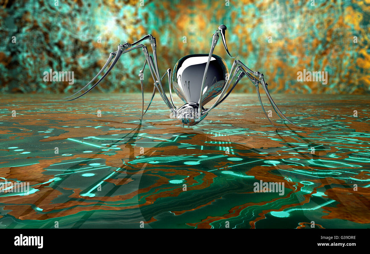 digital safety concept computer bug in electronic environment, 3D ...