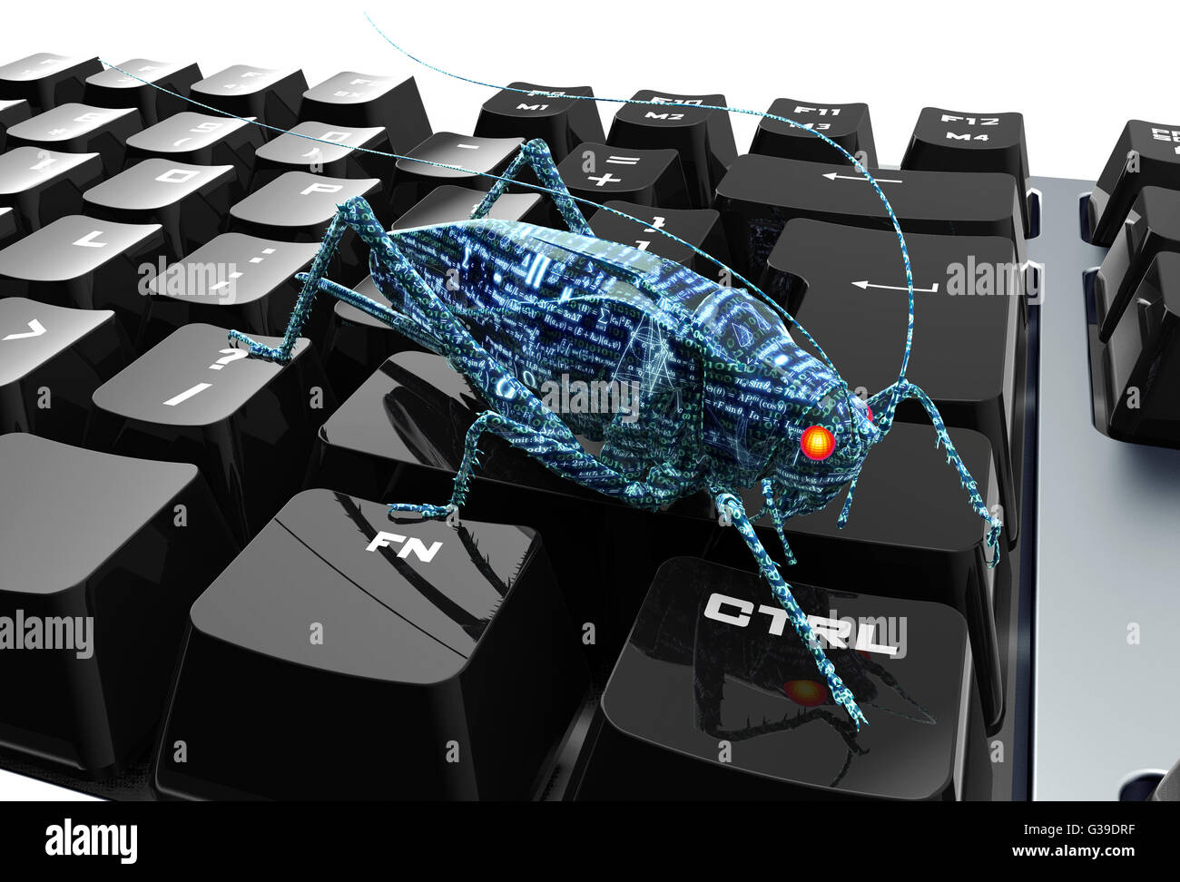 digital safety concept electronic bug on computer keyboard, 3D ...