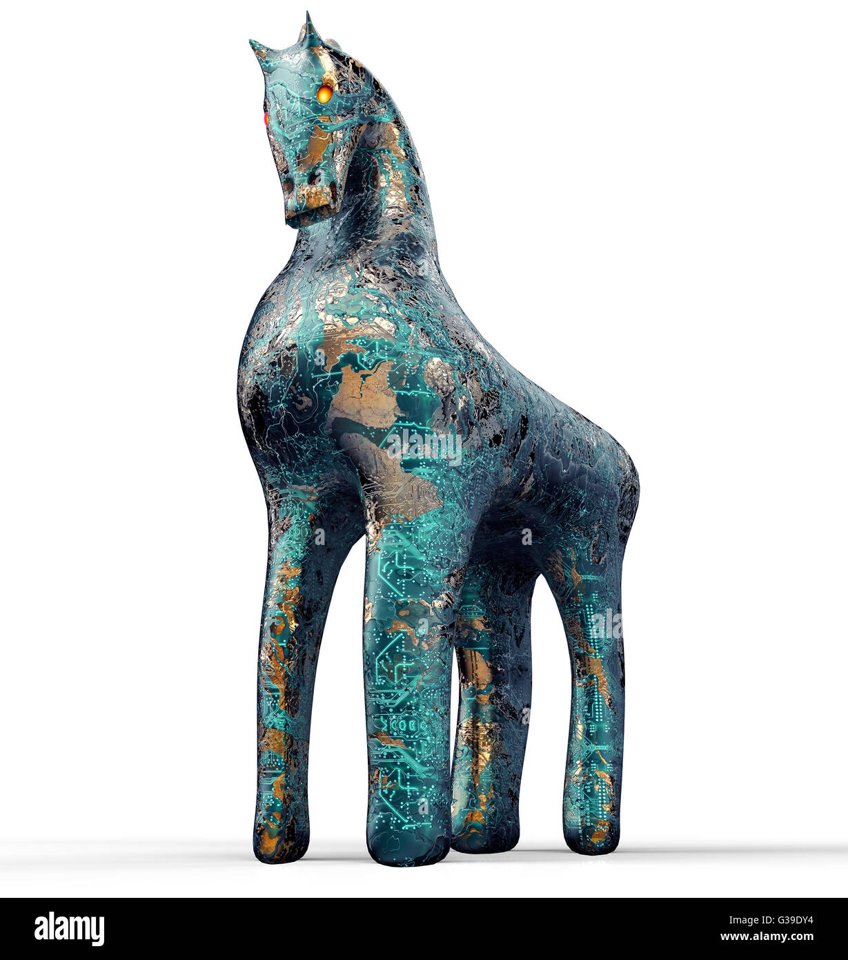 computer safety concept, trojan horse in isolated on white with ...