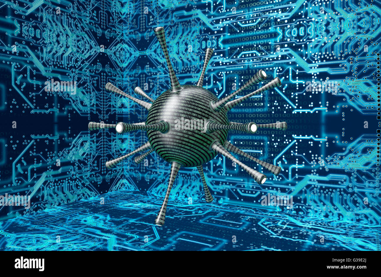 digital safety concept computer virus in electronic environment, 3D ...