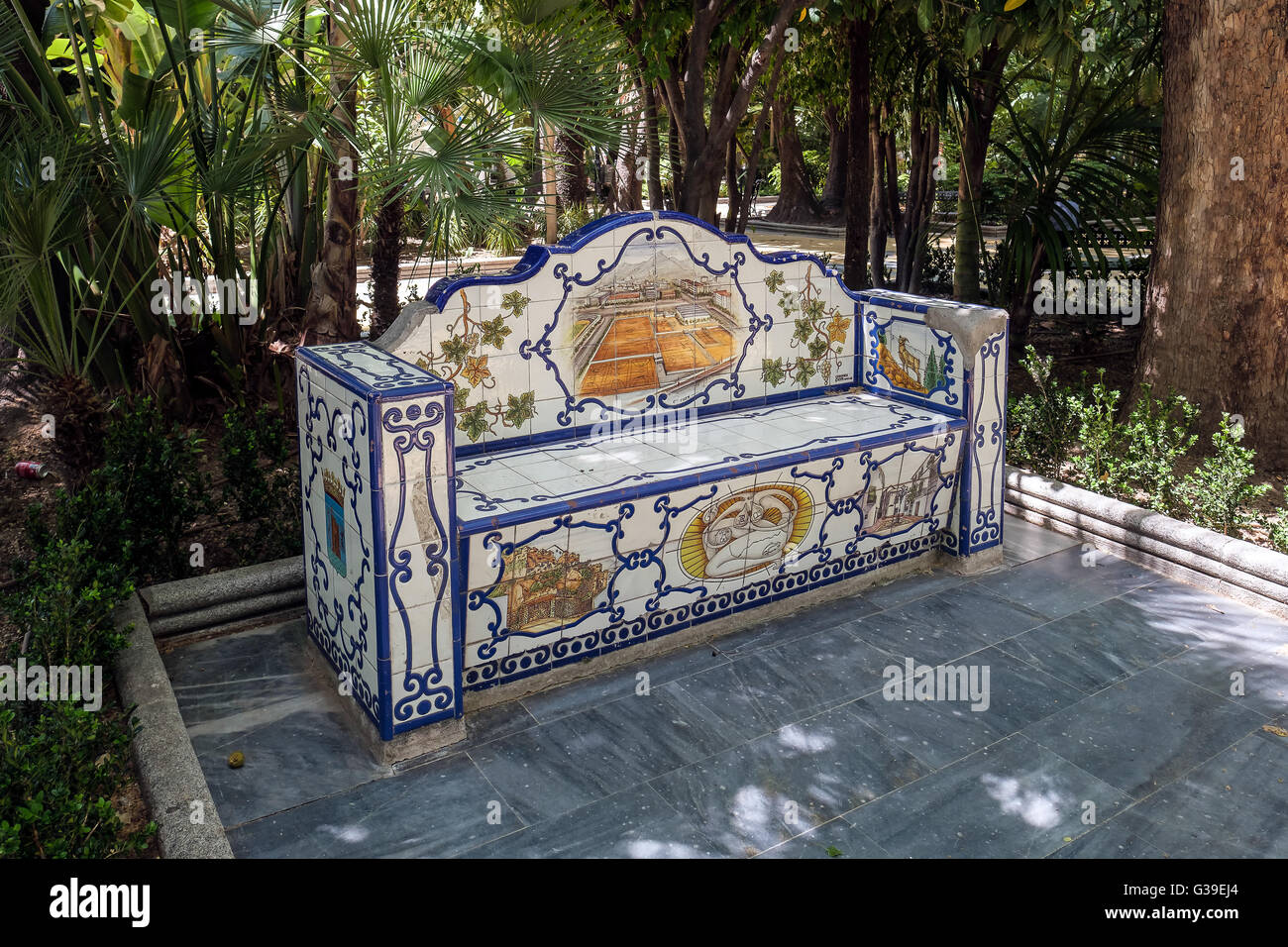 Decorative Tiled Bench in Marbella Stock Photo - Alamy