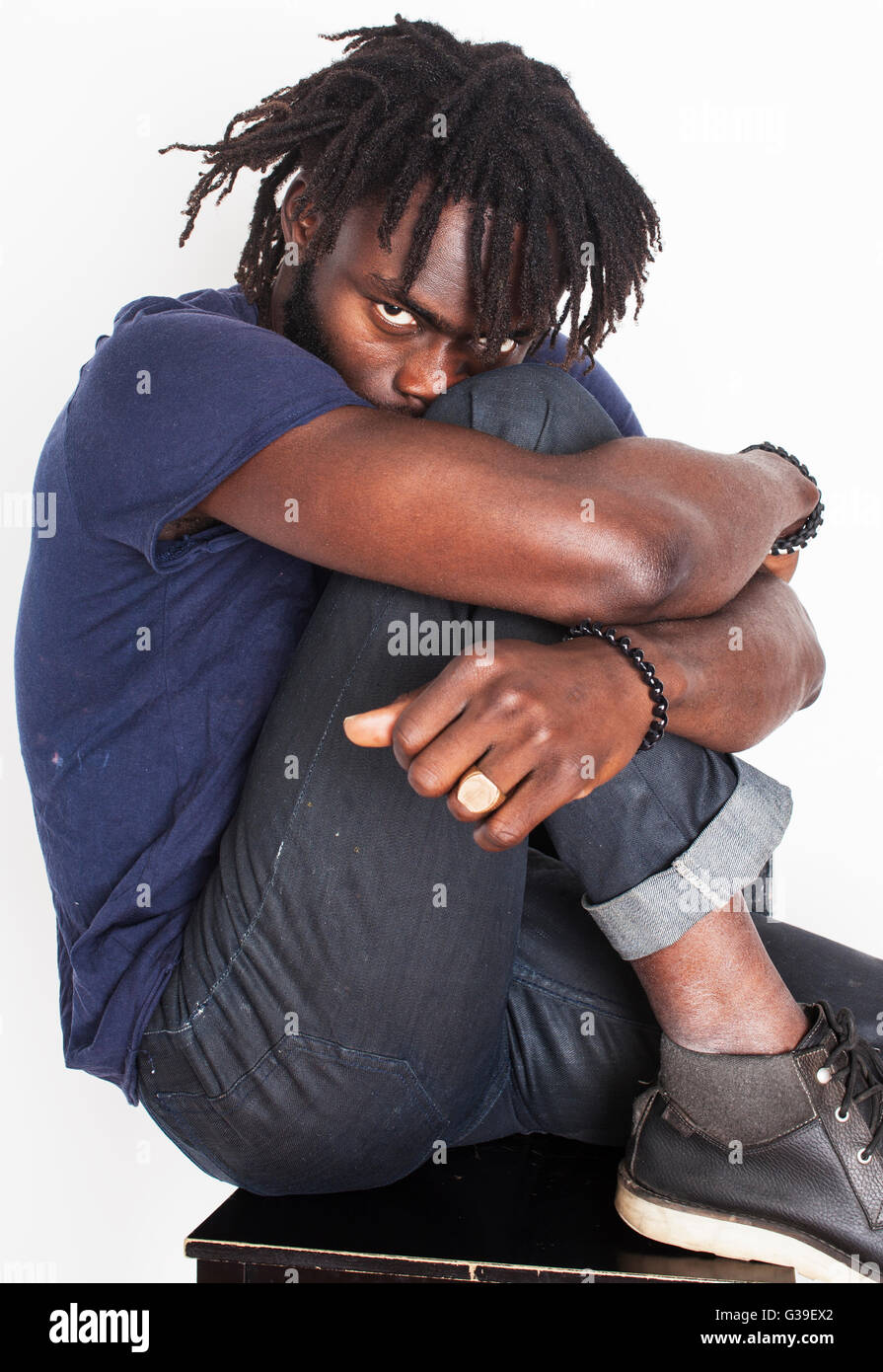 young handsome afro american man, angry look, weed junky isolated on ...