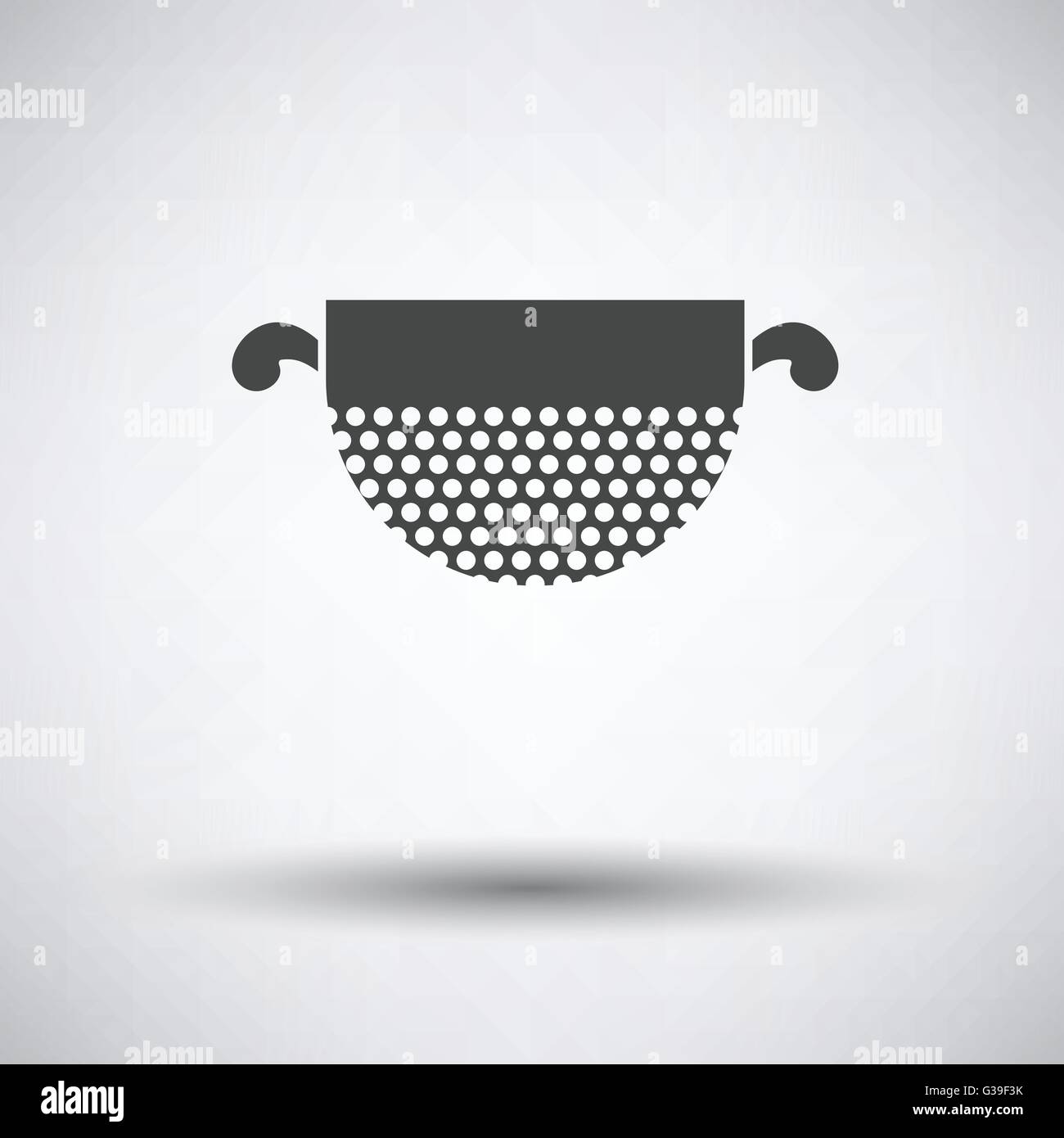 Kitchen colander icon on gray background with round shadow. Vector ...