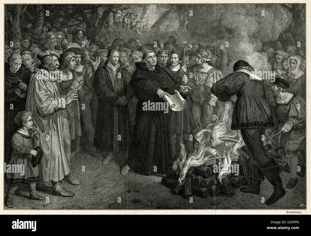 Martin Luther burns Papal Bull in 1520 Stock Photo - Alamy
