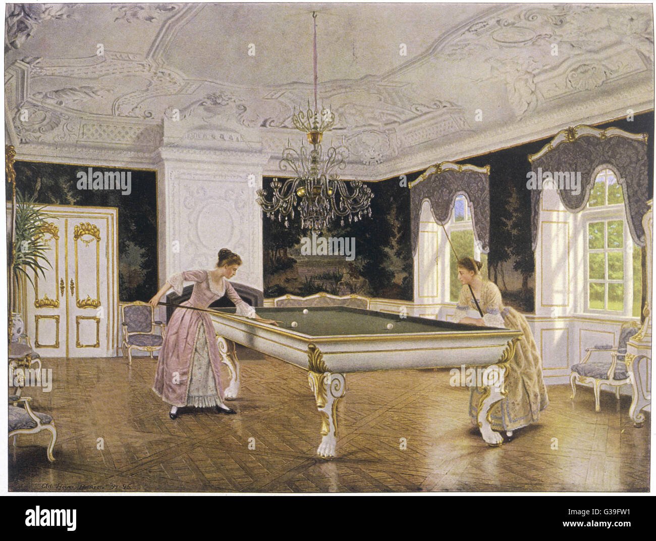 Ladies Playing Billiards Stock Photo - Alamy