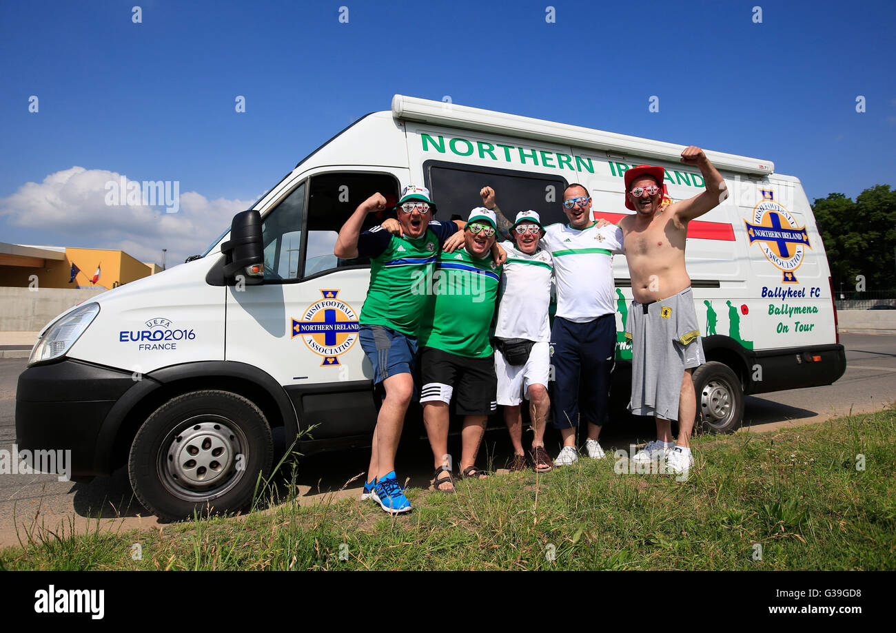 Northern Irish football fans from Ballymena arrive at the Northern ...