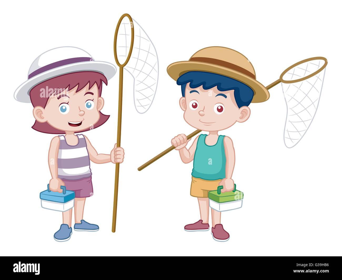 Vector illustration of Boy and Girl with insect net Stock Vector Image ...