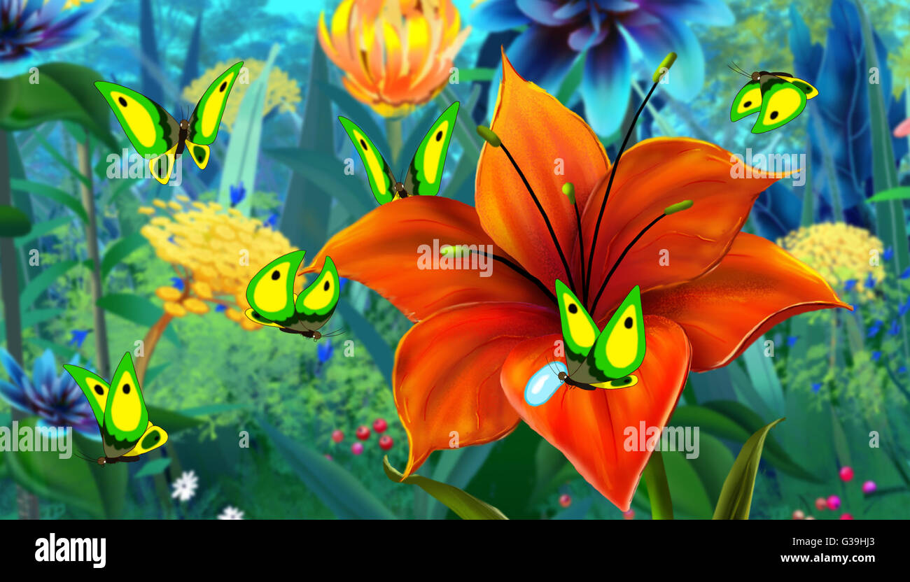 Green Butterfly Flew on a Flower Stock Photo - Alamy