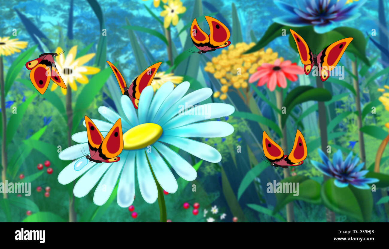 Red Butterfly Flew on a Flower Stock Photo - Alamy