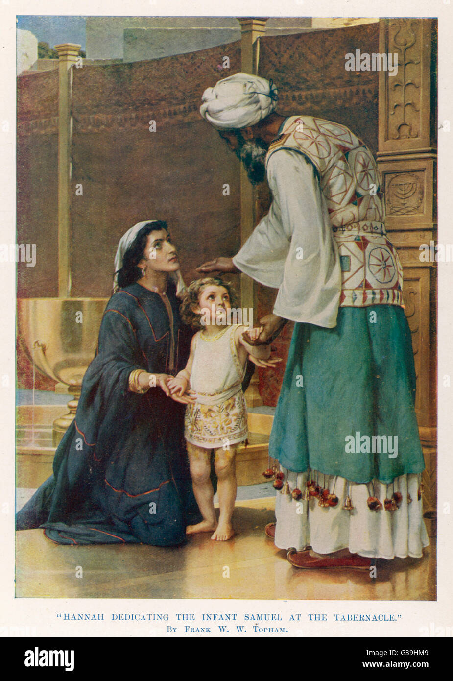 Hannah, wife of Elkanah, takes her young son Samuel to the temple Stock ...