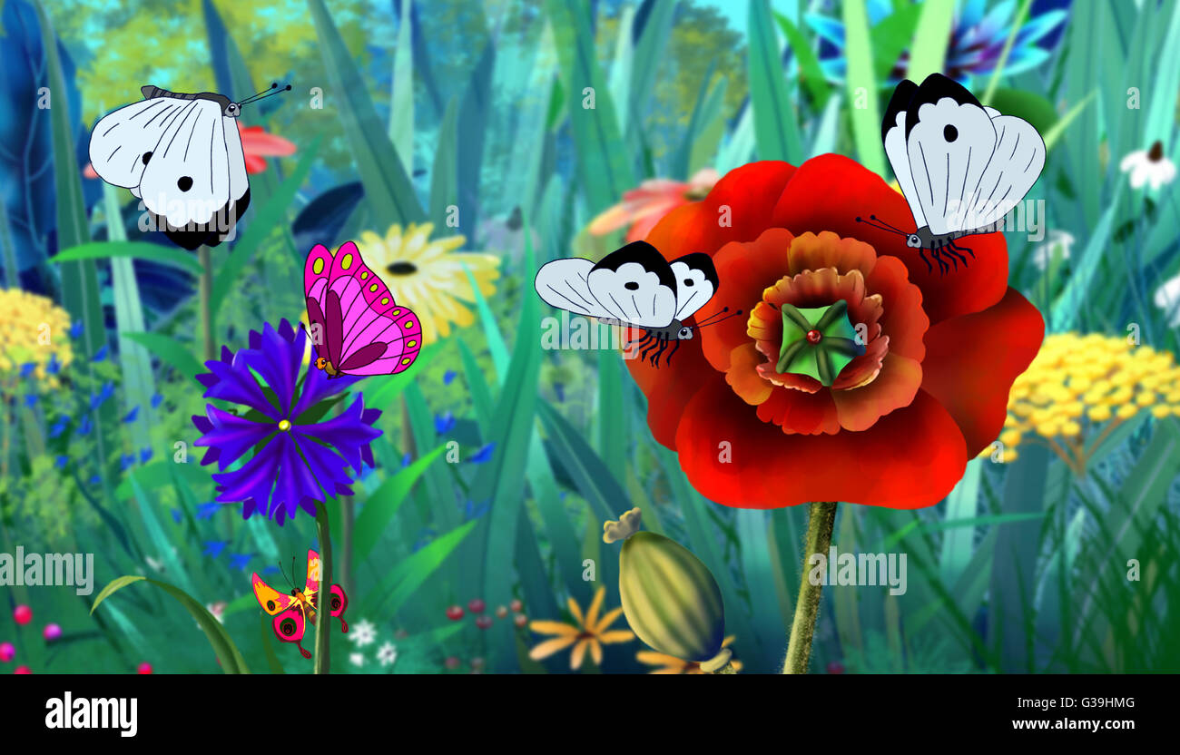 White Butterfly Flew on a Flower Stock Photo - Alamy