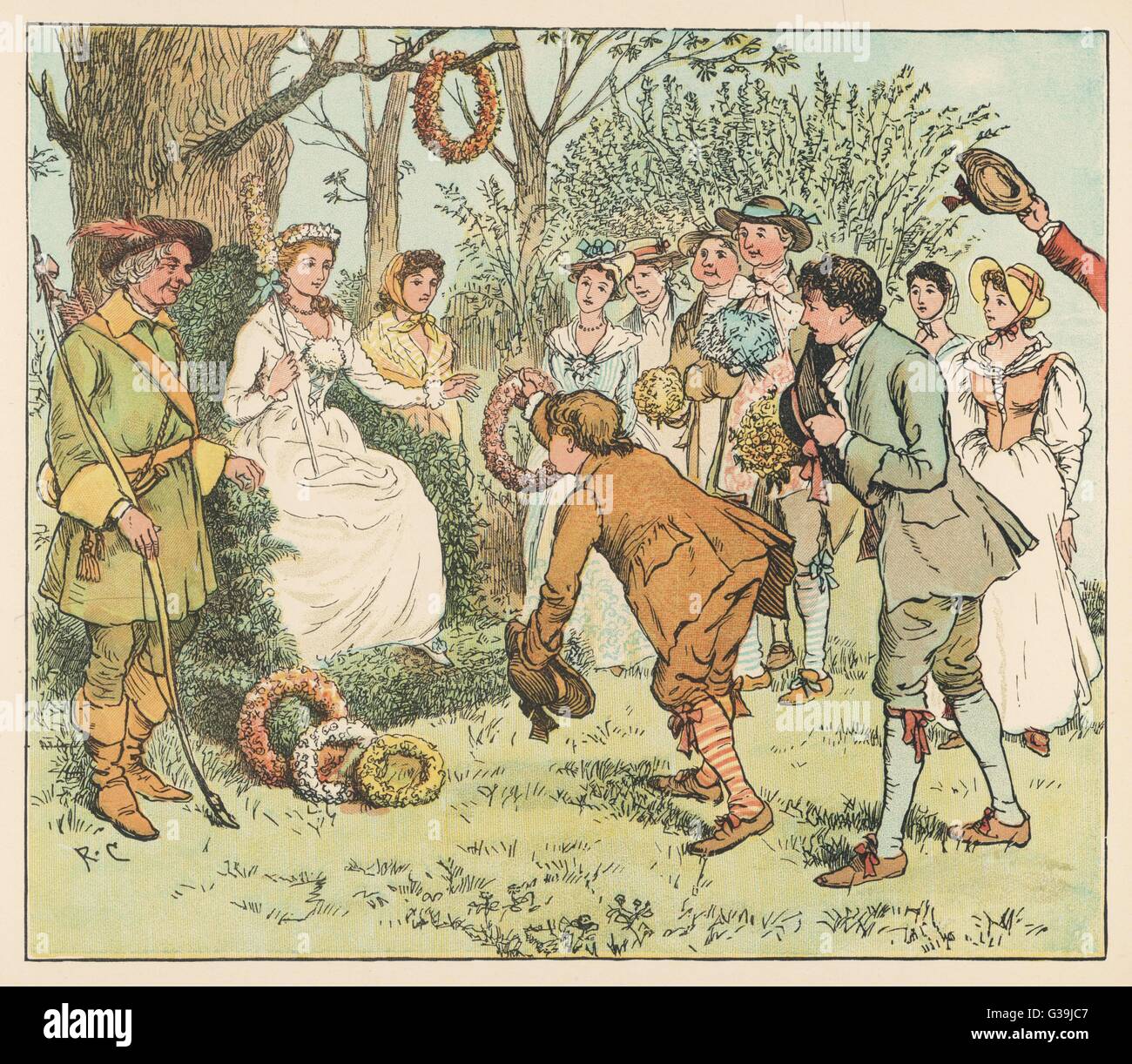 The May Queen is honoured by villagers with garlands Date: early 19th ...