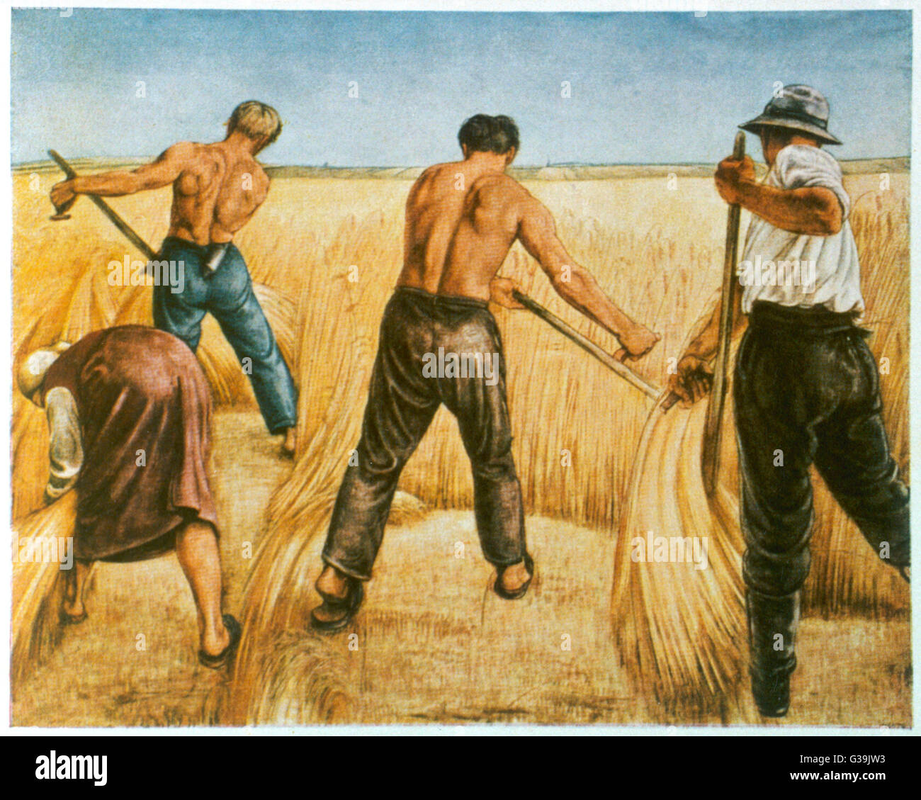 "Scythers" Four hardworking German farmers put their backs into the ...