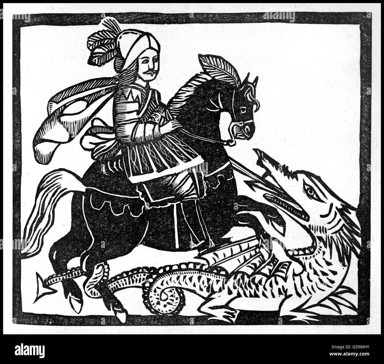 SAINT GEORGE thrusts his lance down the throat of the dragon Stock ...