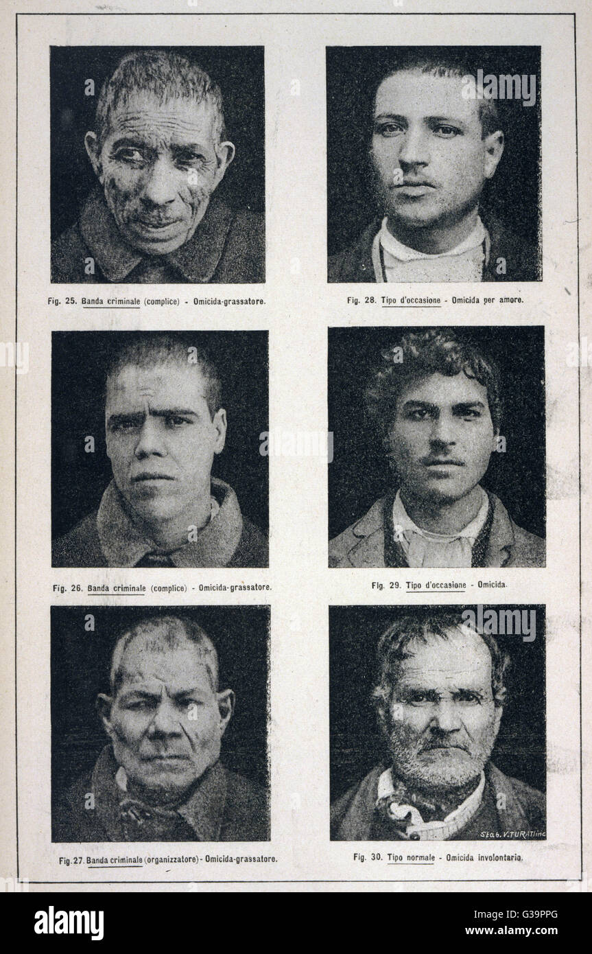 Photographs of murderers whose criminal nature, Lombroso believed, is ...
