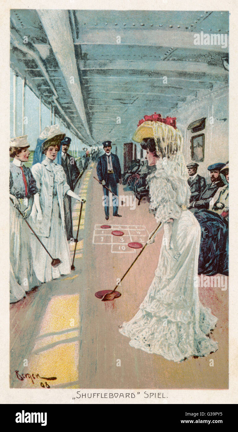 Playing shuffleboard on board a German transatlantic liner Date: 1909 ...