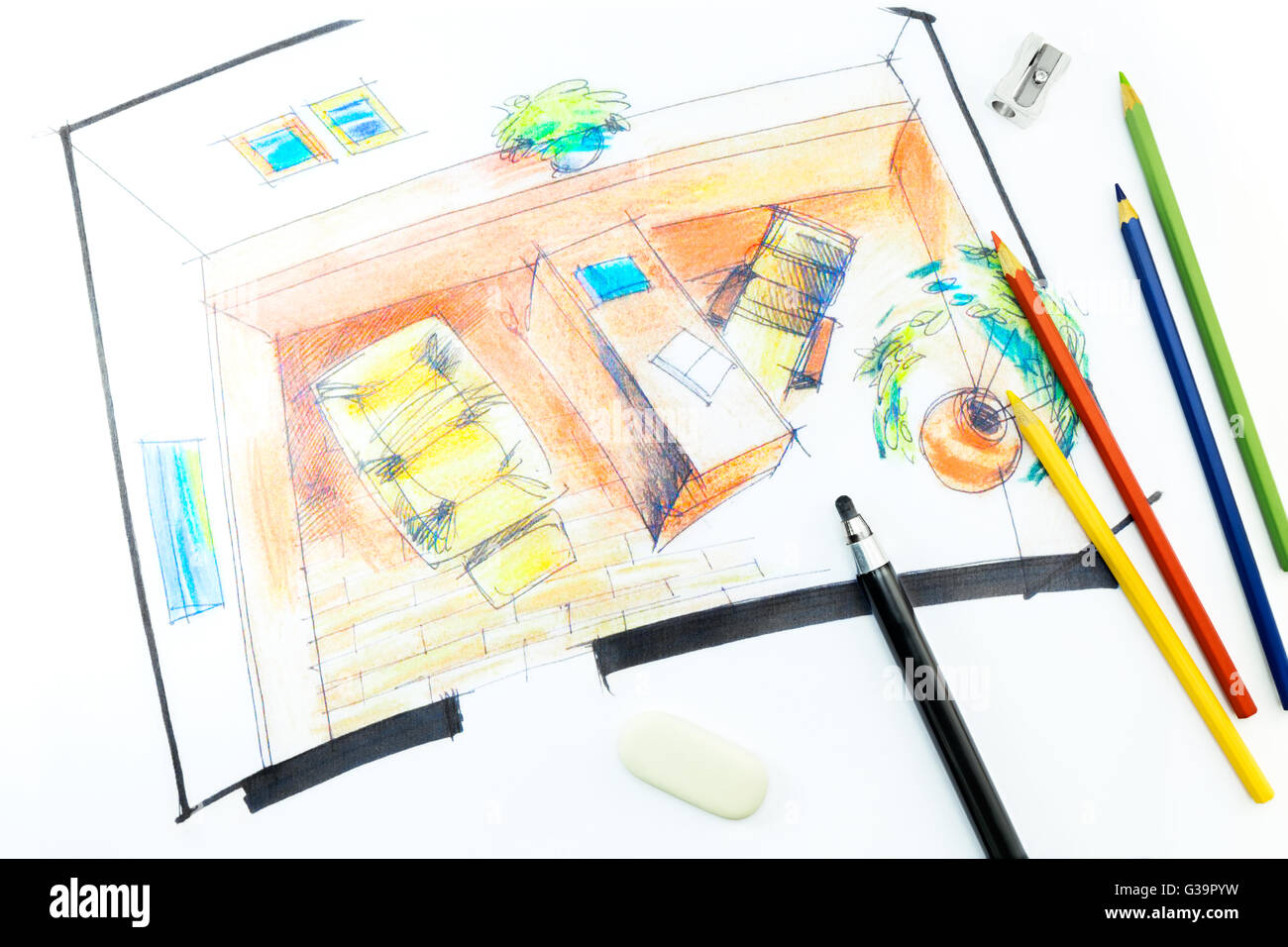 Project interior design. Hand drawing details of interior Stock Photo ...