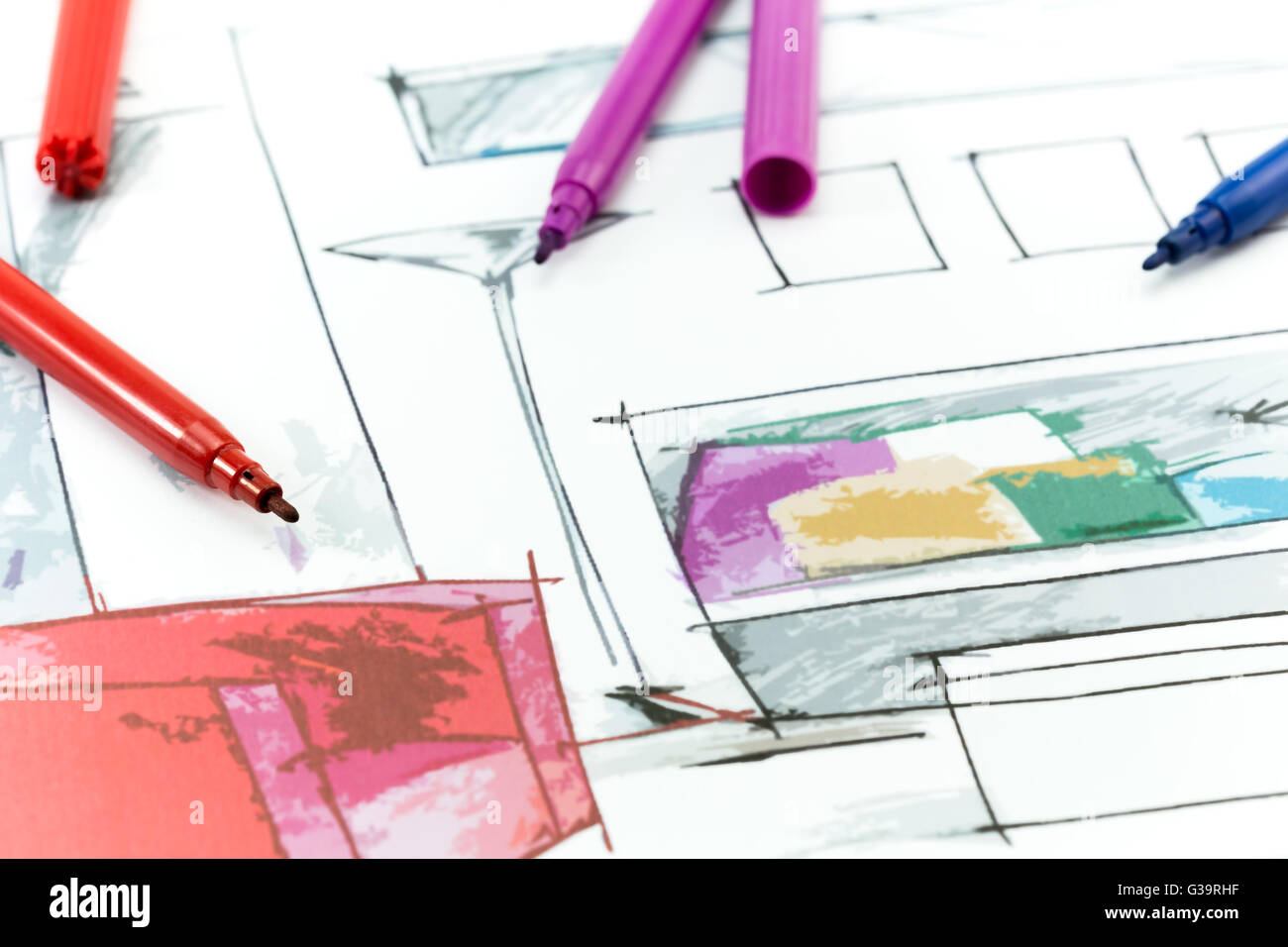 Project interior design. Hand drawing details of interior Stock Photo ...