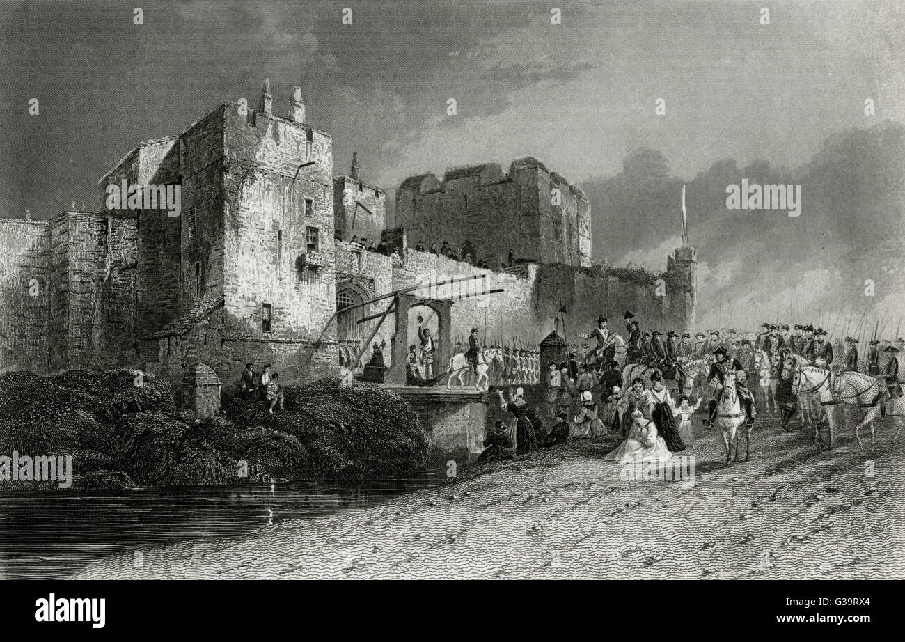 Jacobite rebels executed by the castle at Carlisle. Date: 1745 Stock ...