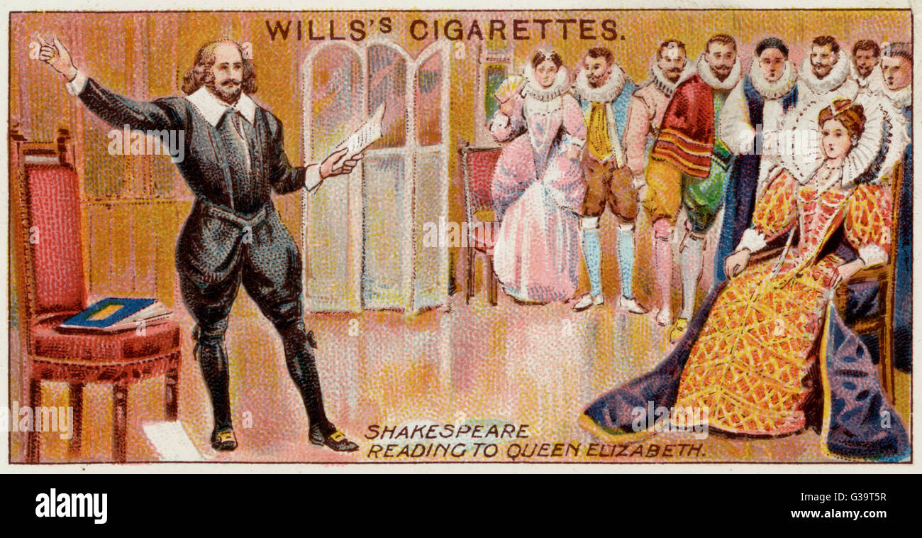 SHAKESPEARE Playwright reading his works to Queen Elizabeth and others ...