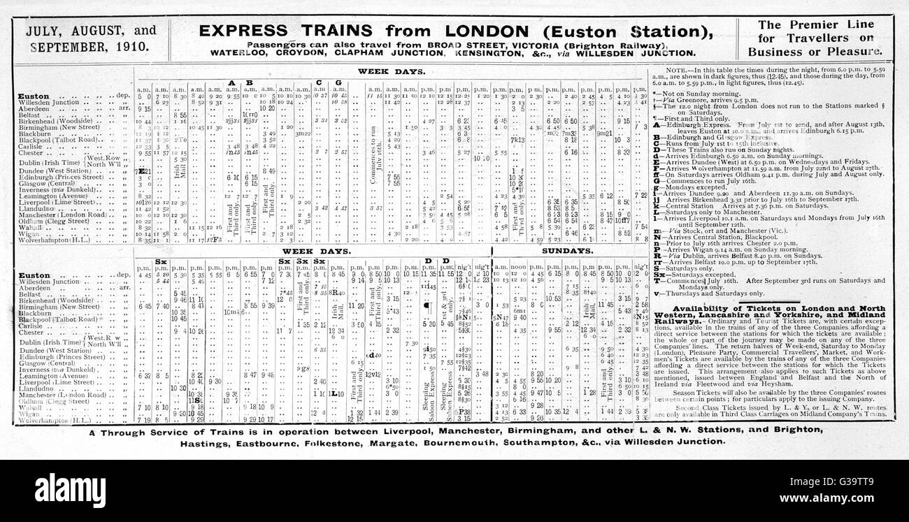 Timetable for Express Trains from London Euston in July, August and ...