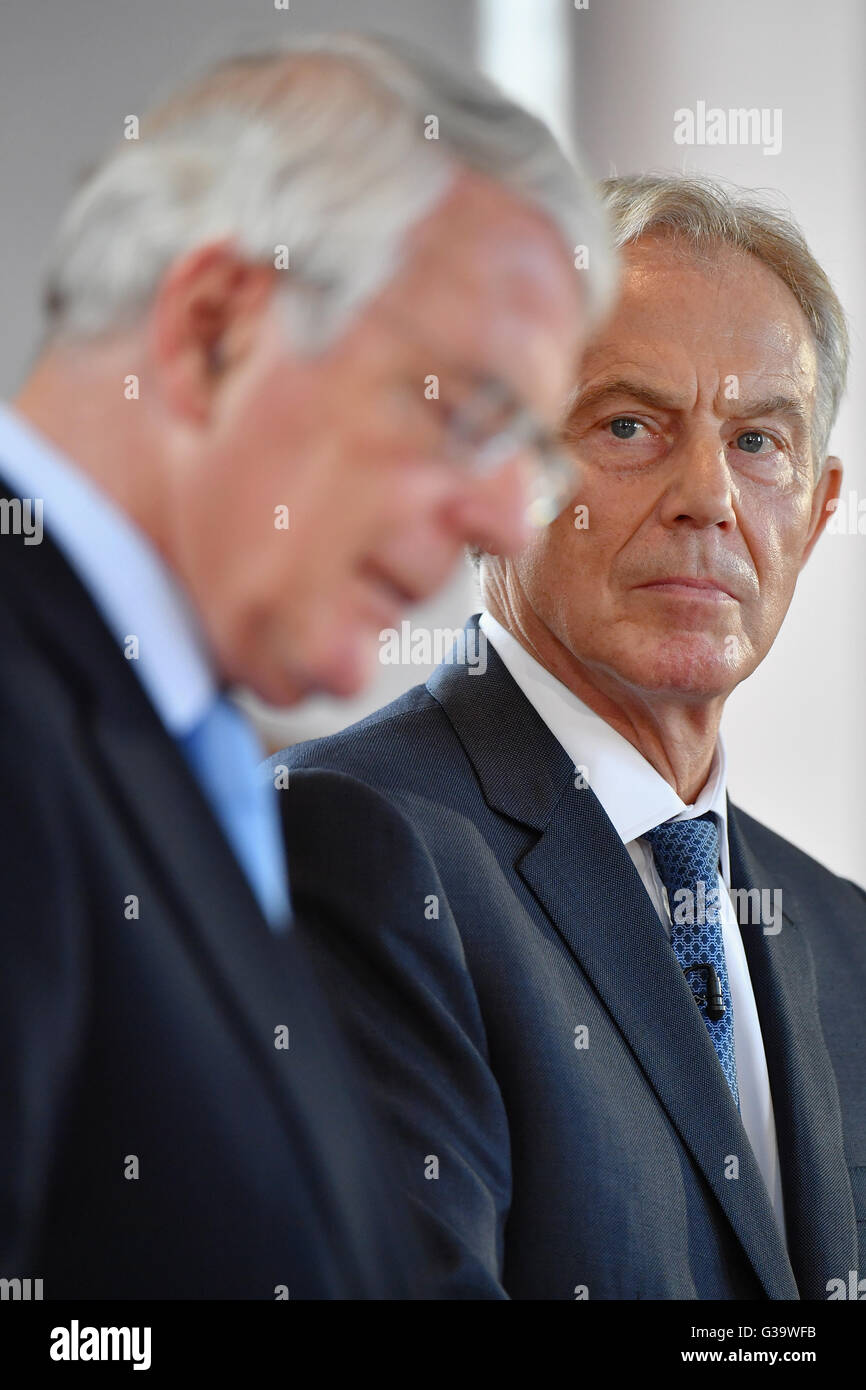 Former prime ministers Sir John Major (left) and Tony Blair share a ...
