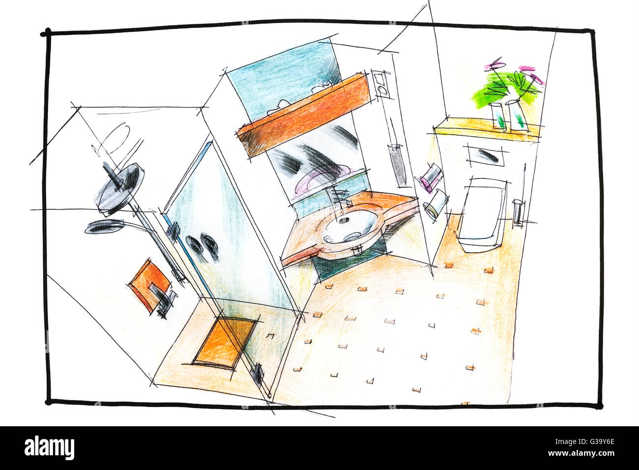 top view of a modern bathroom with shower cabin Stock Photo - Alamy