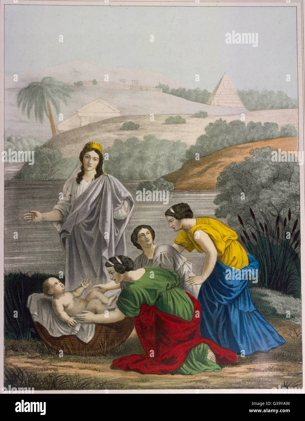 The baby Moses is found by Pharaoh's daughter, adrift on the waters of ...