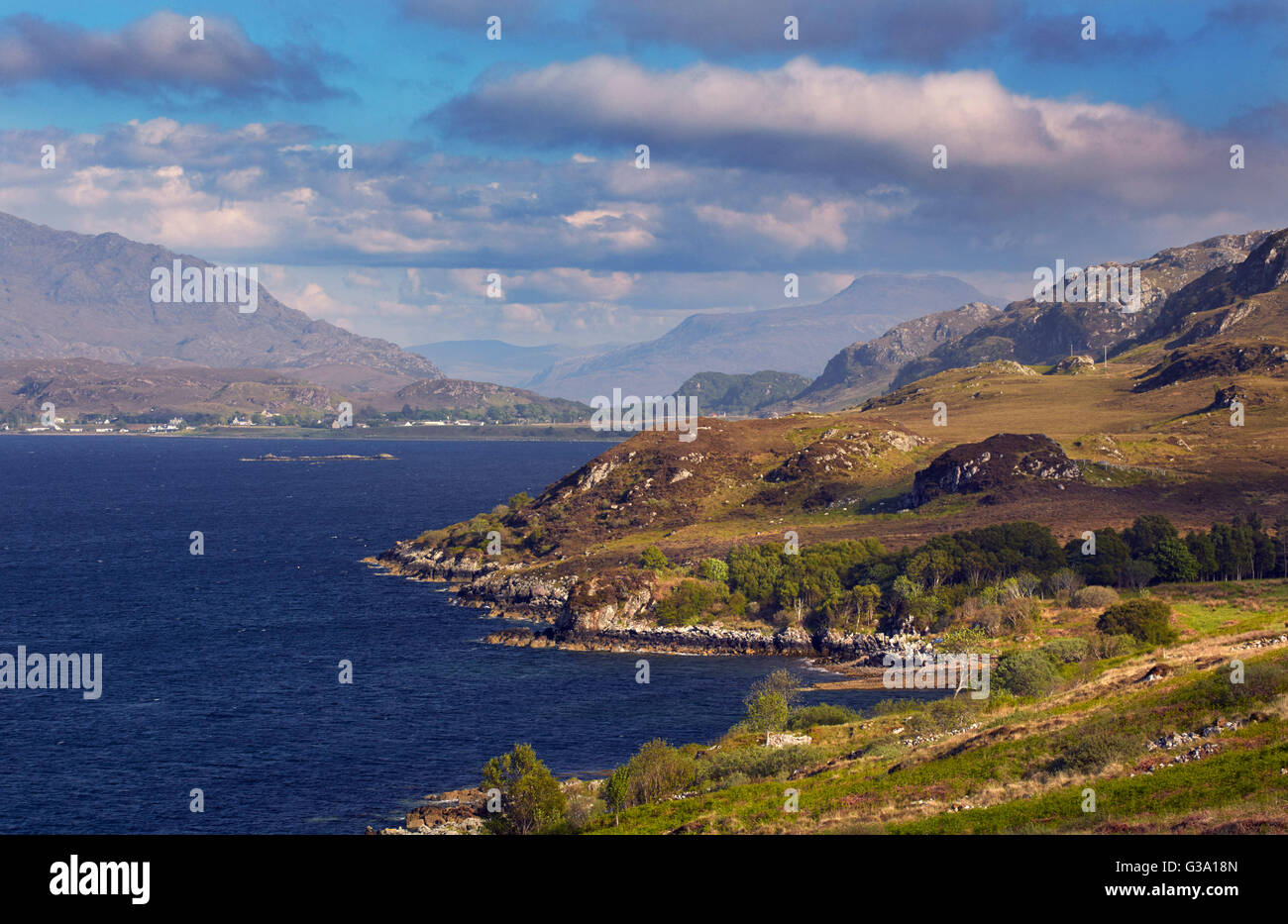 View north along western shore of Loch Ewe to Poolewe. Ross and ...