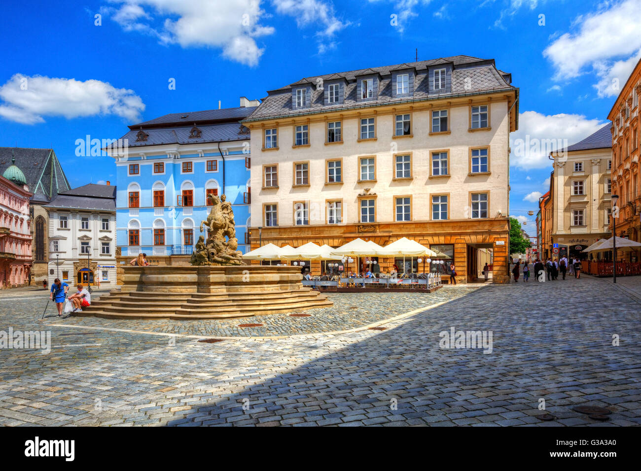One of the main squares in the old town of Olomouc, Czech Republic. HDR ...