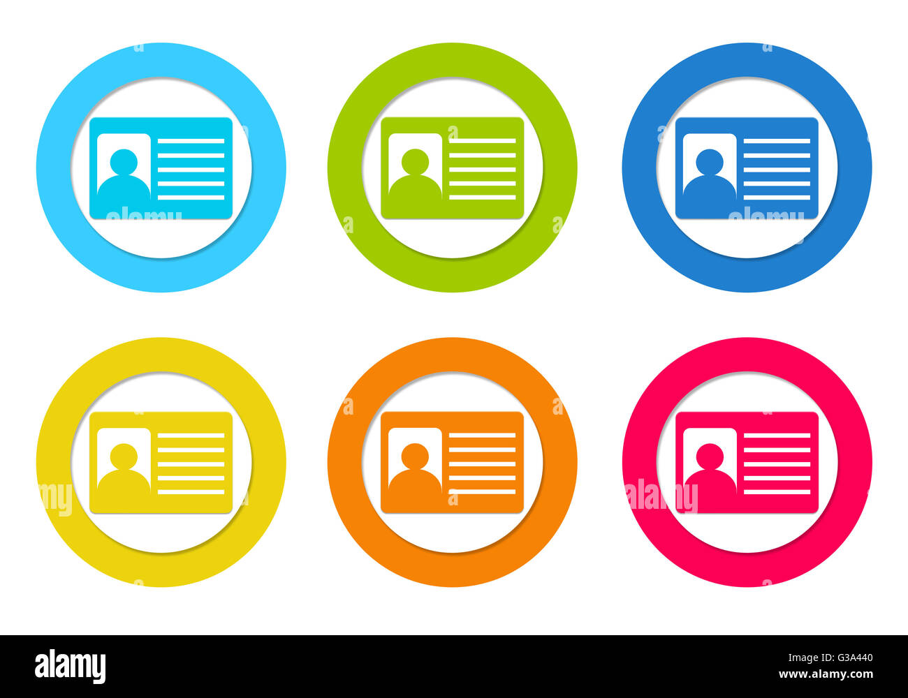 Colorful rounded icons with identification card symbol in blue, green ...