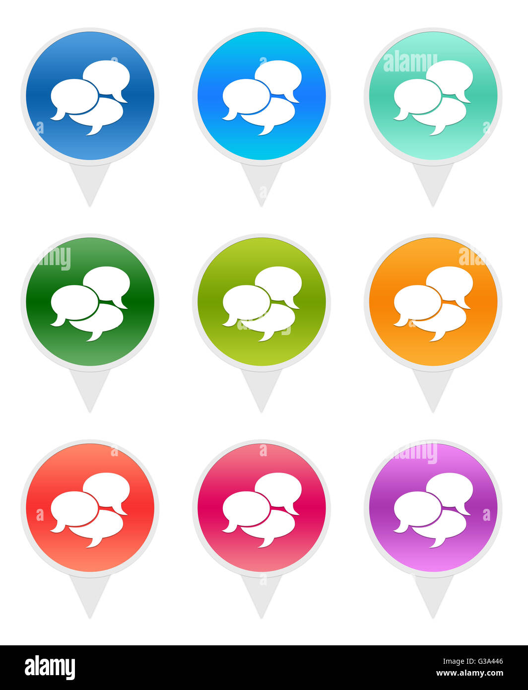 Colorful rounded icons for markers on maps with bubble speech symbol ...