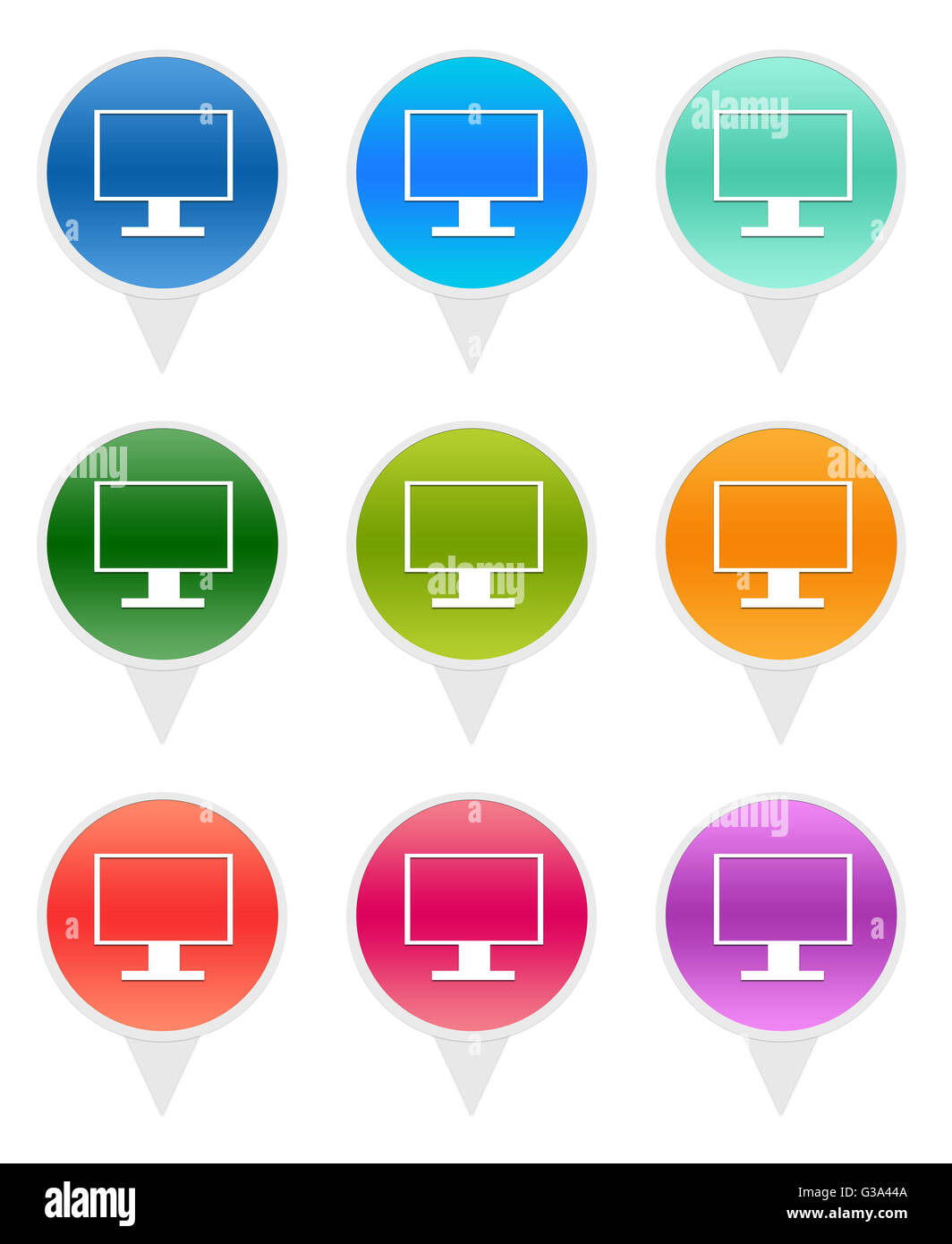 Colorful rounded icons for markers on maps with computer symbol Stock ...