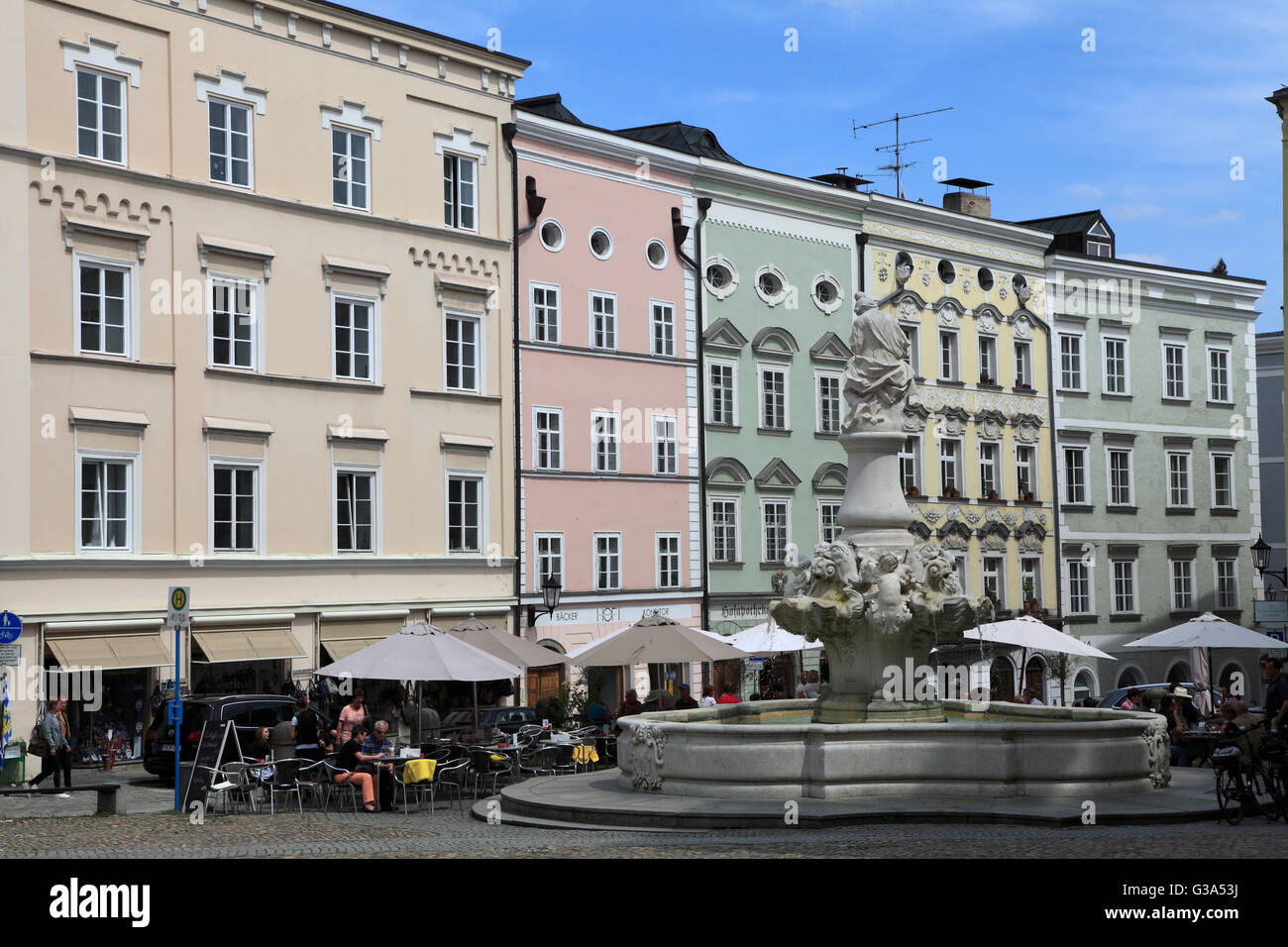 Germany, Bavaria, Passau, Residenzplatz, cafe, restaurant, people Stock ...