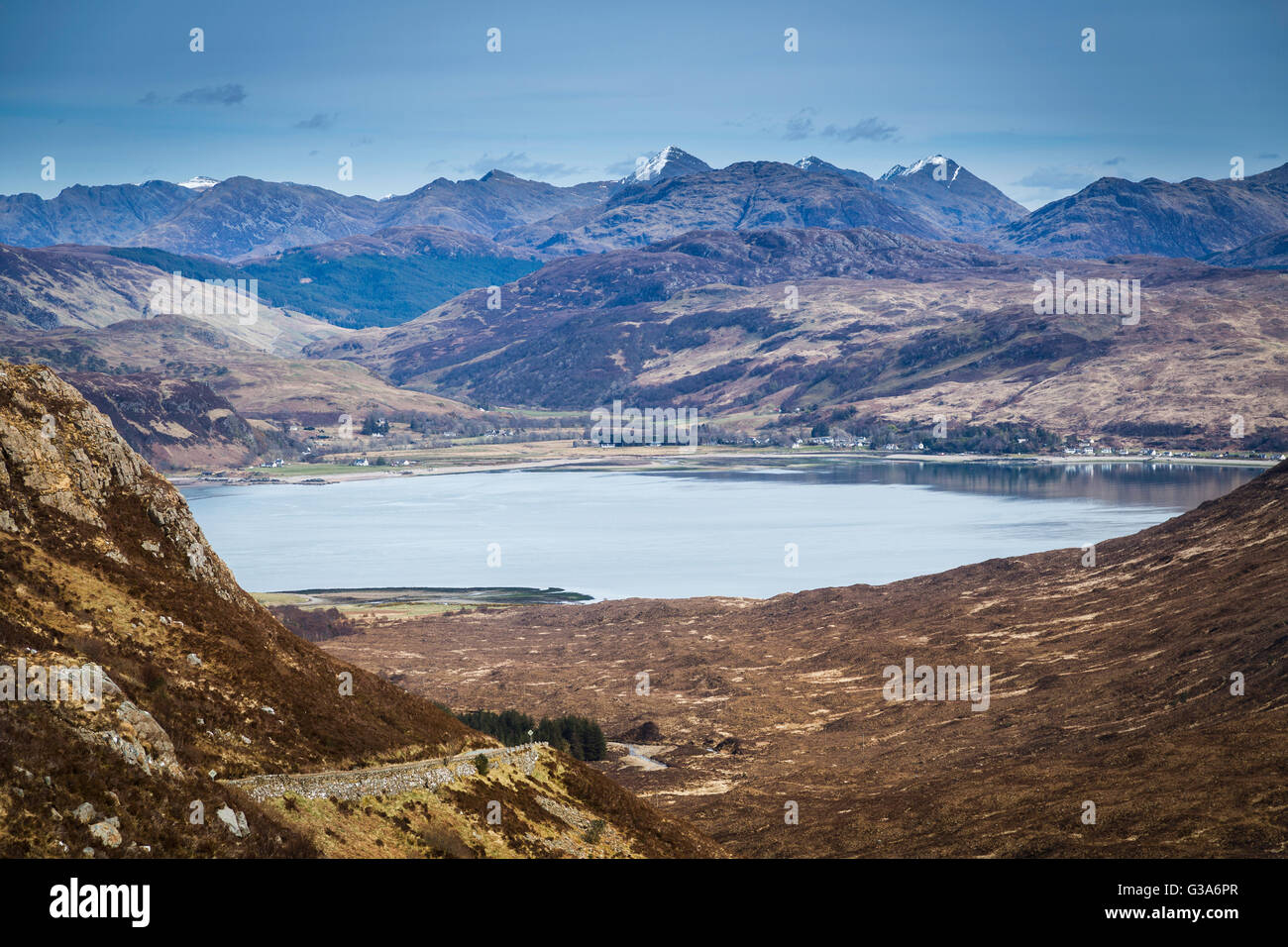 The summits of Kintail and Loch Duich from the Bealach of Ratagan Stock ...