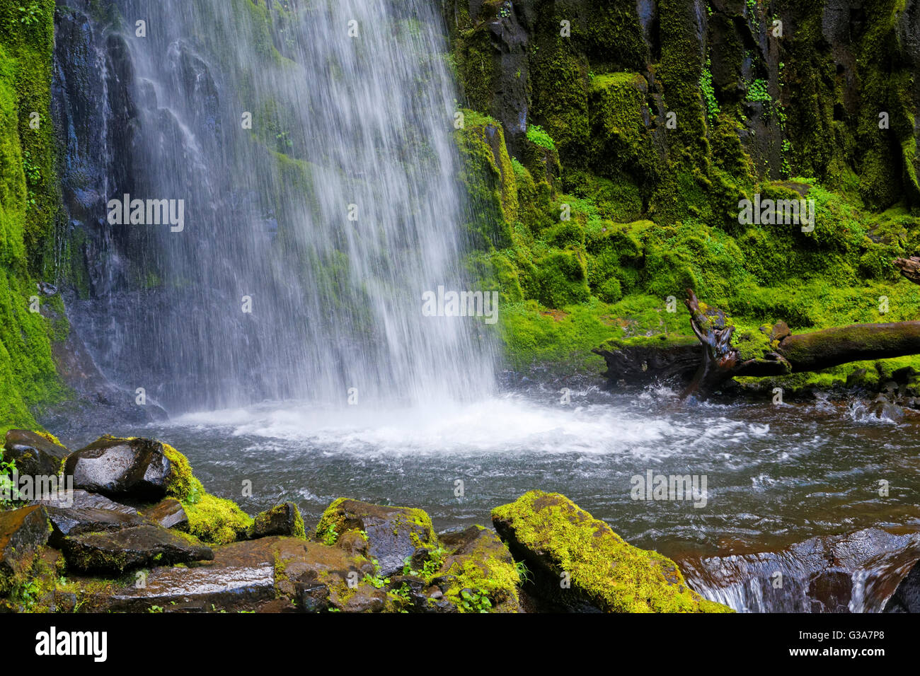 42,138.08947 base of a large waterfall with a foamy water pool below ...
