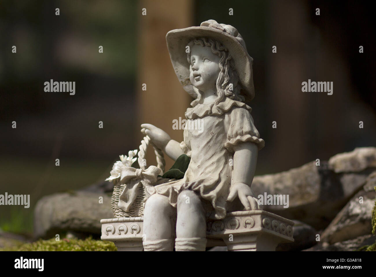 DIY Garden Bench Ideas - Free Plans for Outdoor Benches: Girl On Bench With Basket Garden Statue