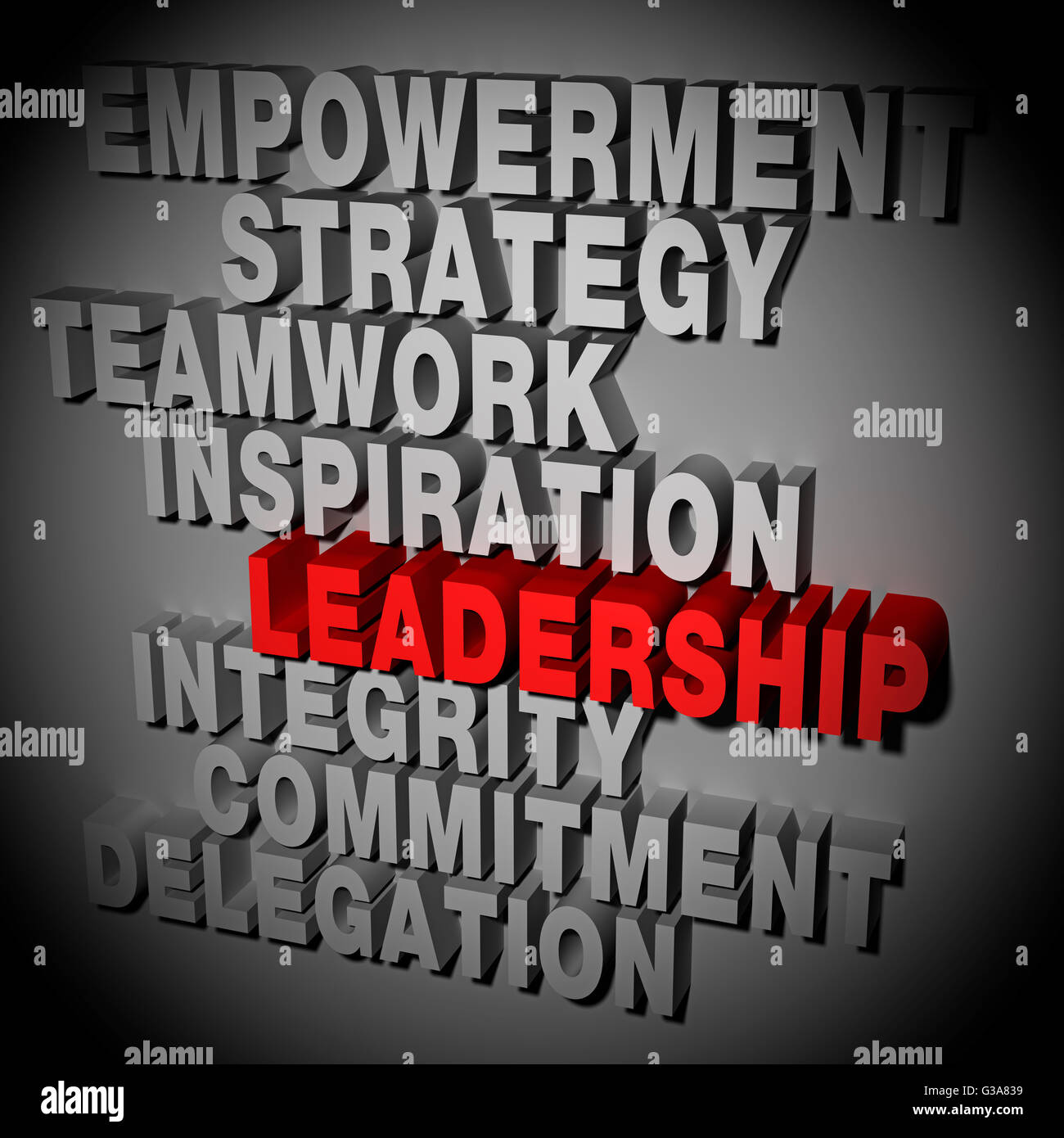 Leadership word business concept illustrated by 3D rendered texts Stock ...
