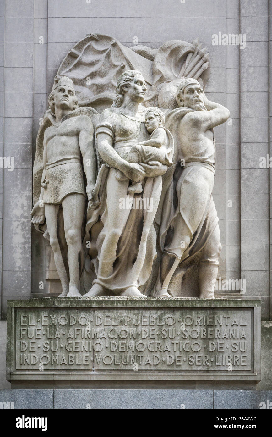 A sculpture and building facade in downtown Montevideo, Uruguay, South ...